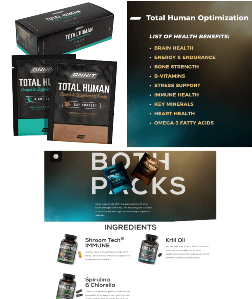 ONNIT Total Human Day & Night Vitamin Packs – 30-Day Supply